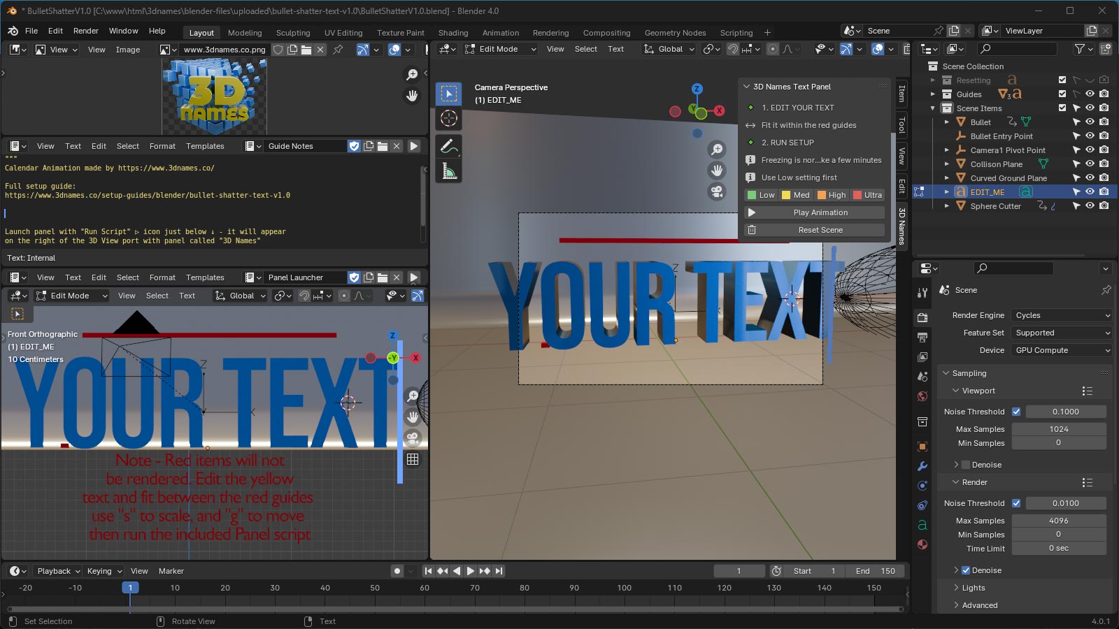 Bullet Shatter Text Animation V1.0 - Setup Guide for Blender