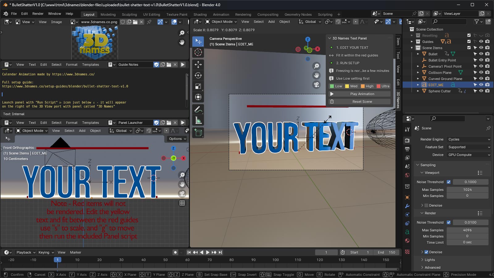 Bullet Shatter Text Animation V1.0 - Setup Guide for Blender