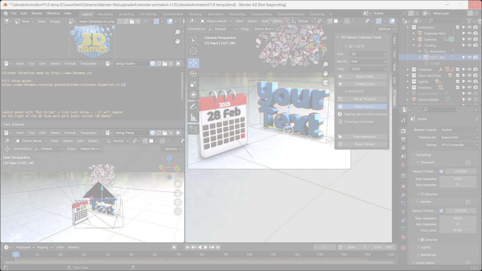 Calendar Animation V1.0 - Setup Guide for Blender