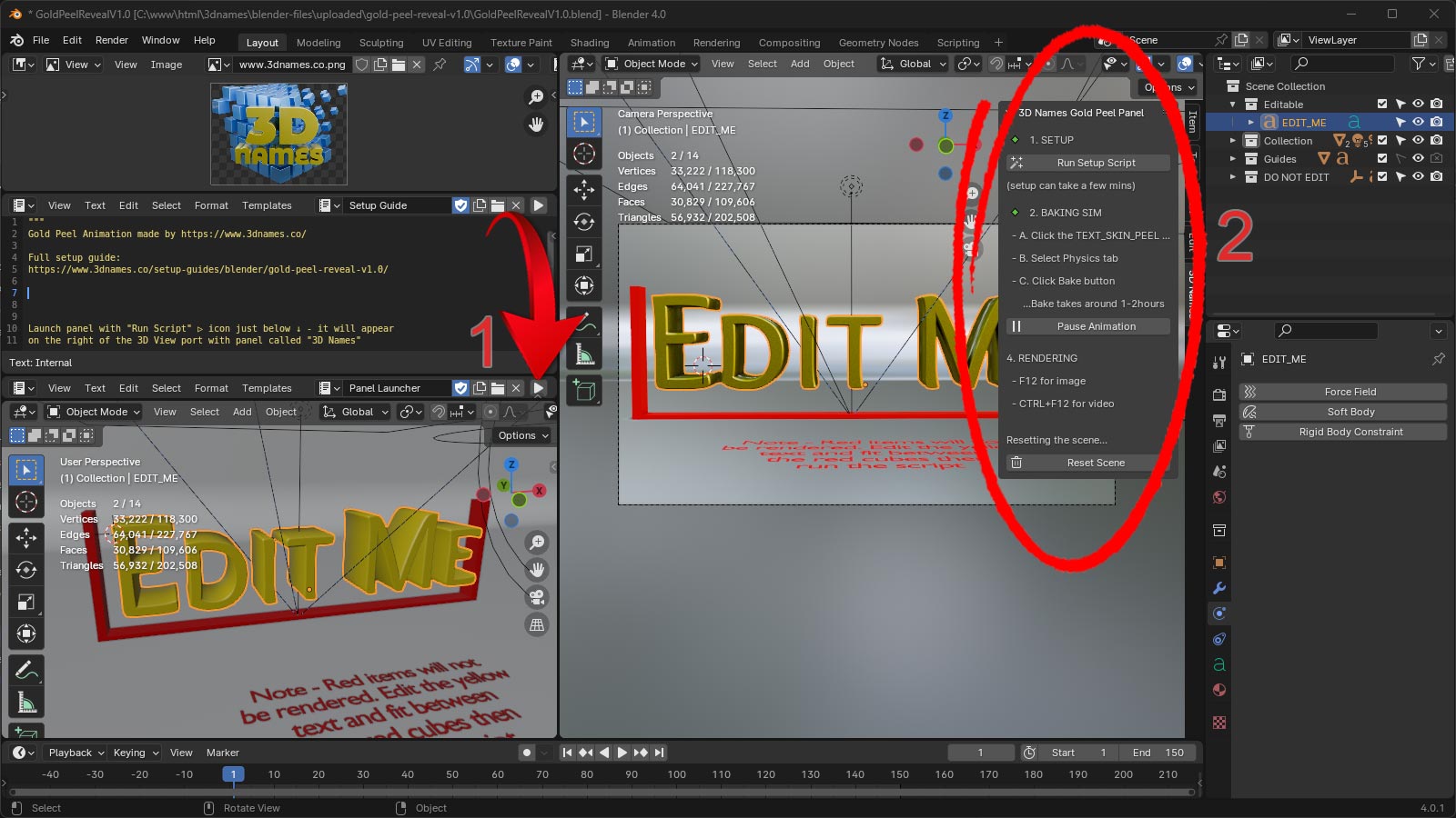 Gold Peel Reveal Text Animation V1.0 - Setup Guide for Blender
