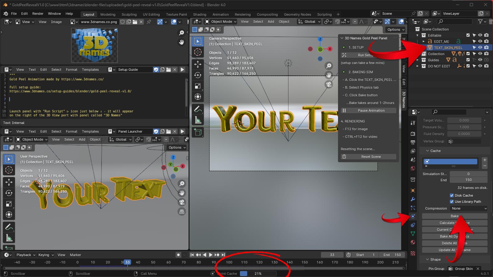 Gold Peel Reveal Text Animation V1.0 - Setup Guide for Blender