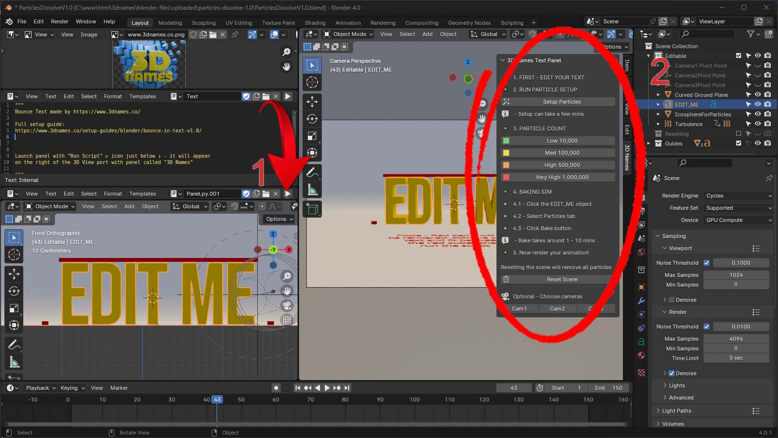 Particles Dissolve Text Animation V1.0 - Setup Guide for Blender