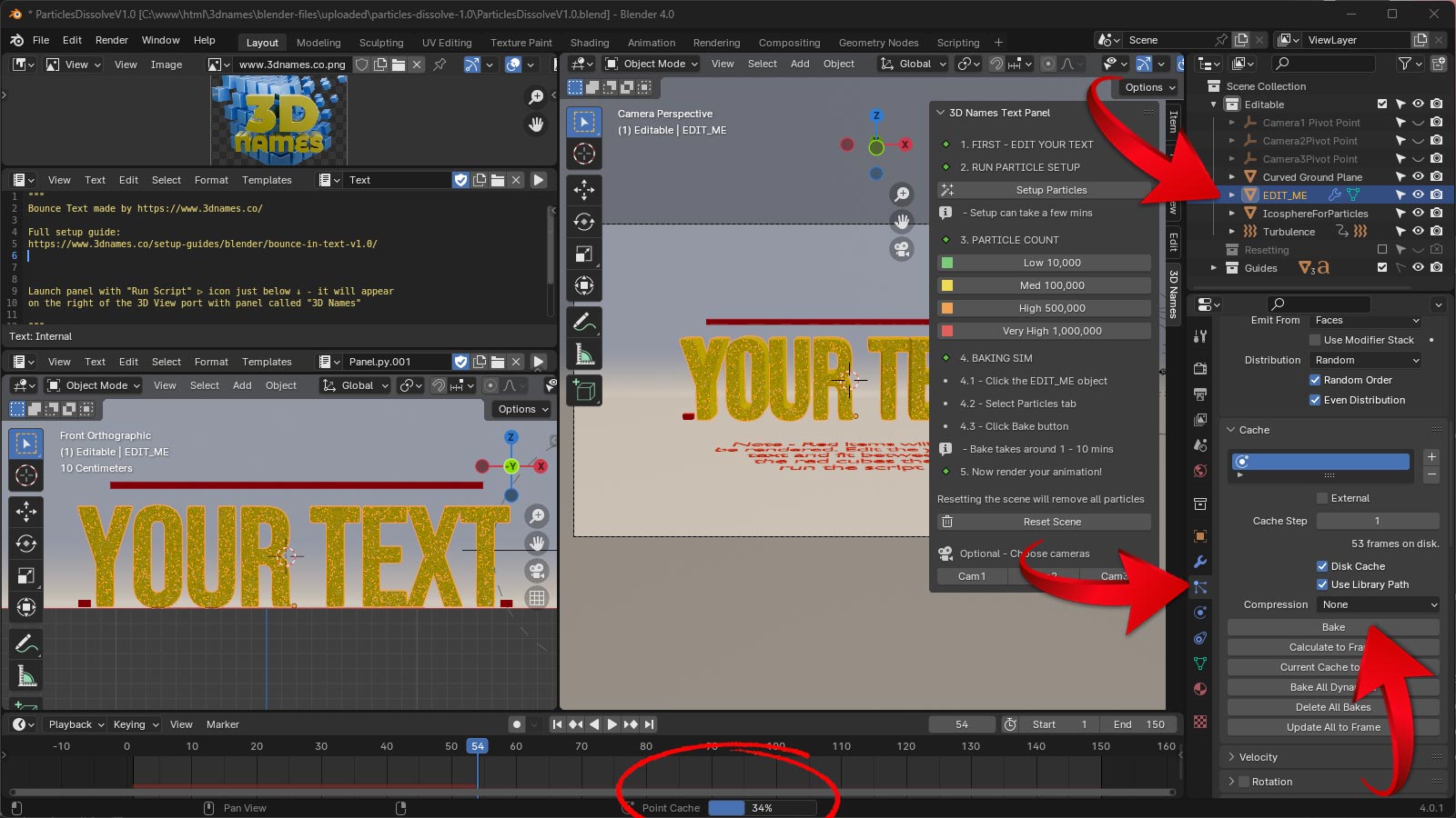 Particles Dissolve Text Animation V1.0 - Setup Guide for Blender