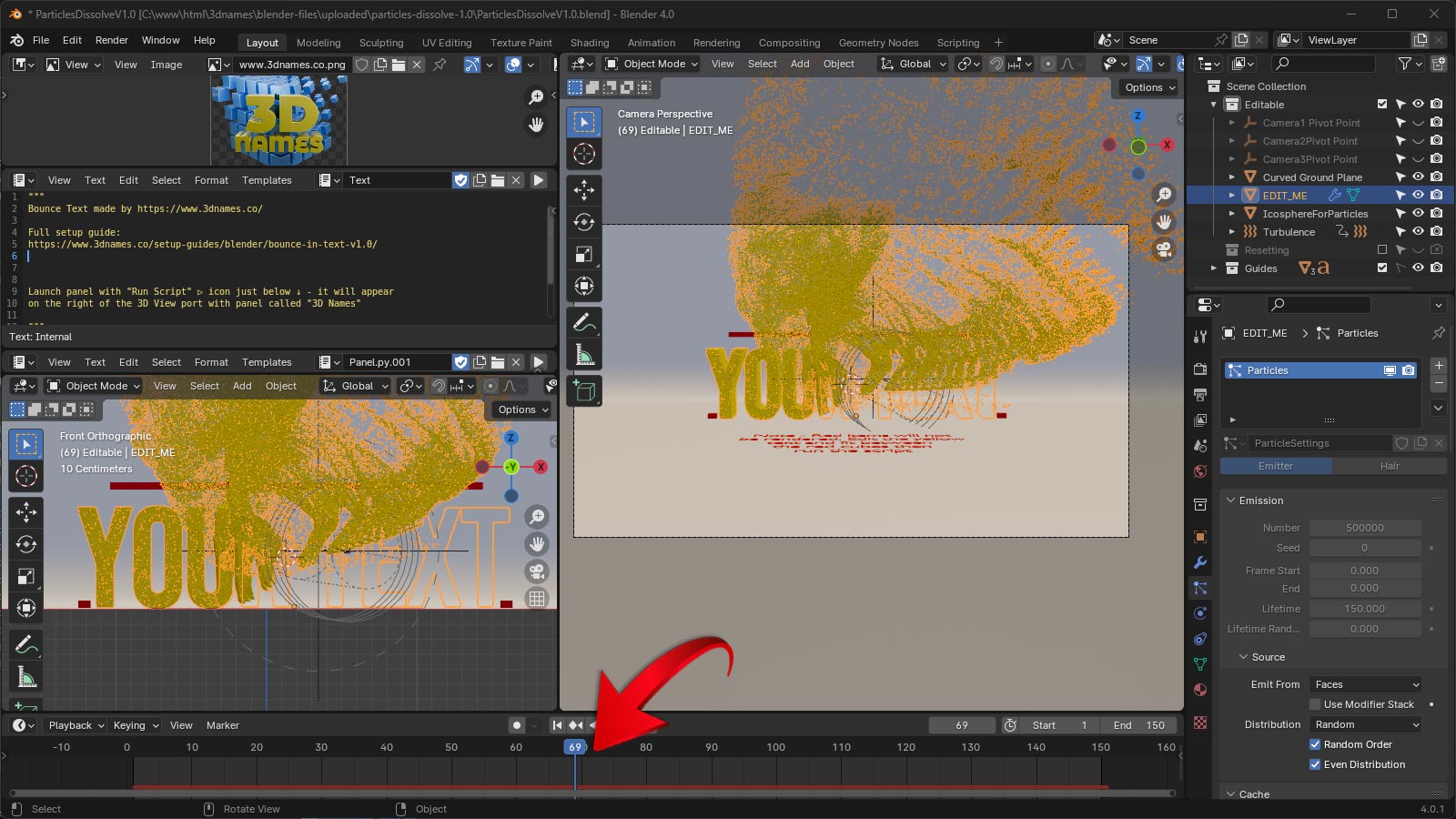 Particles Dissolve Text Animation V1.0 - Setup Guide for Blender