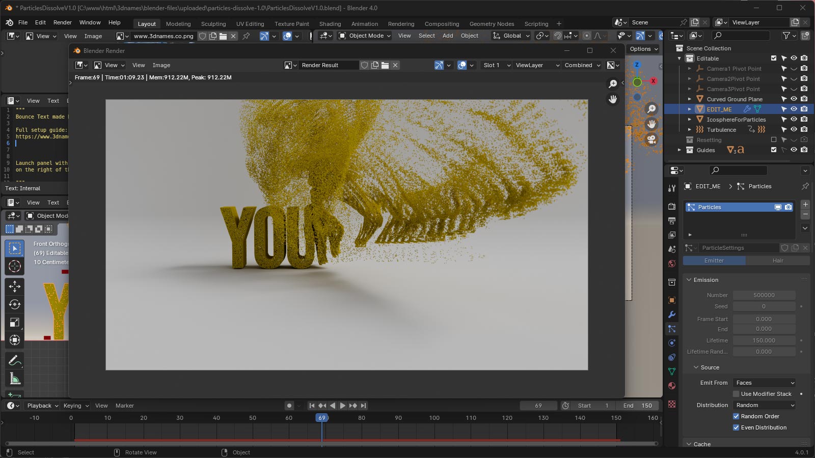 Particles Dissolve Text Animation V1.0 - Setup Guide for Blender