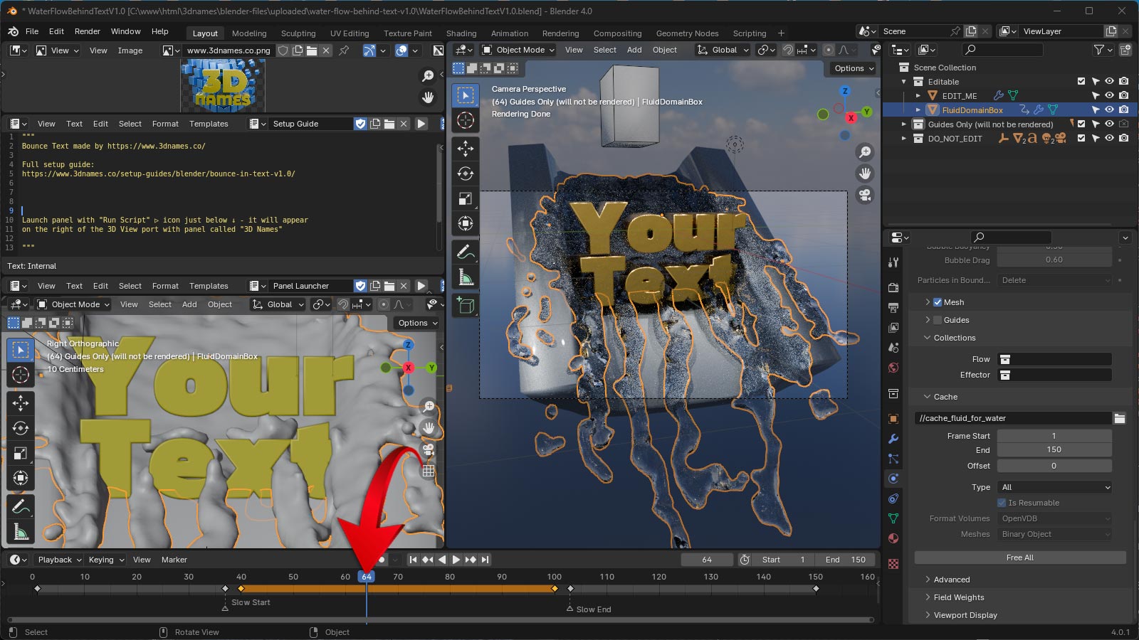 Water Flow Behind Text Animation V1.0 - Setup Guide for Blender