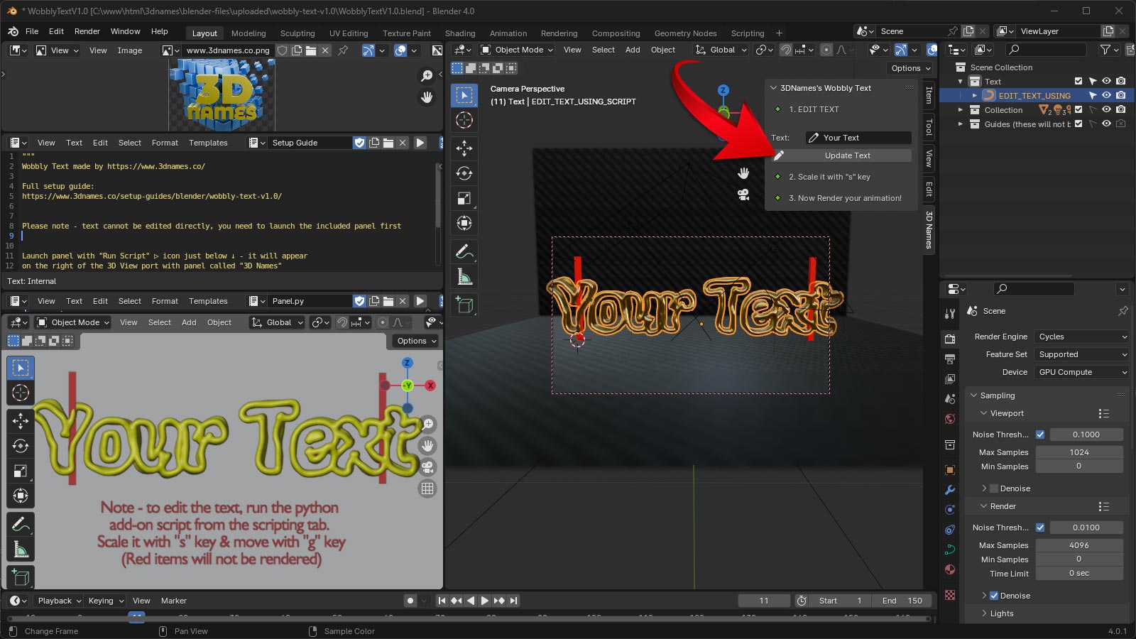 Wobbly Text Animation V1.0 - Setup Guide for Blender