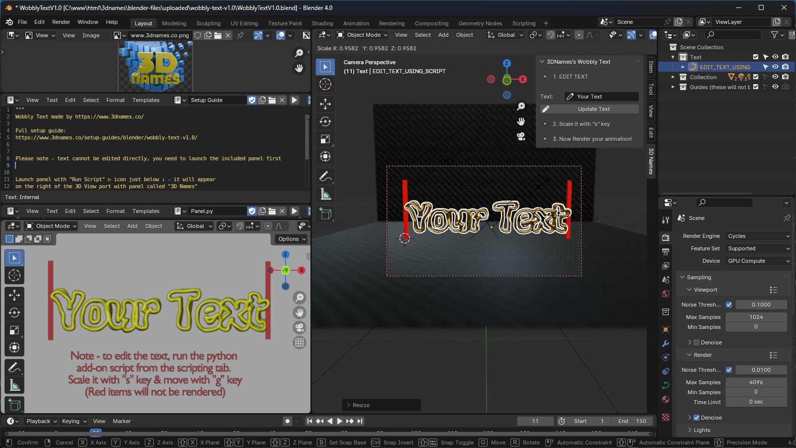 Wobbly Text Animation V1.0 - Setup Guide for Blender
